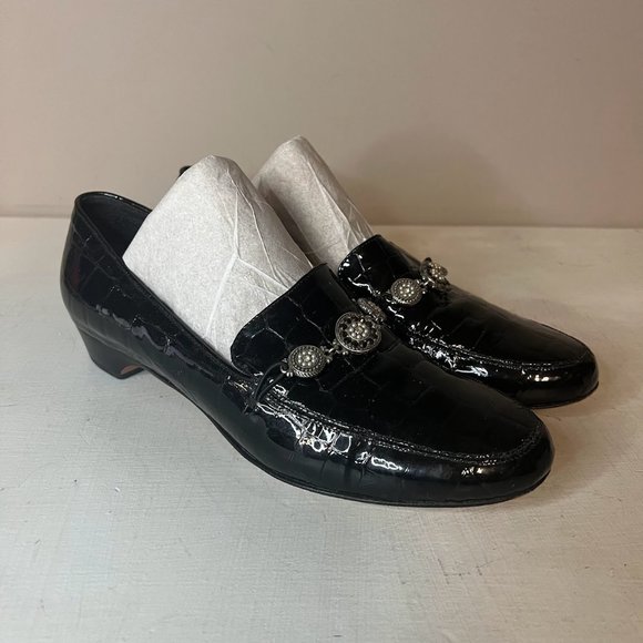 Ecco | Shoes | Ecco Black Patent Leather Croc Print Embellished Erica ...